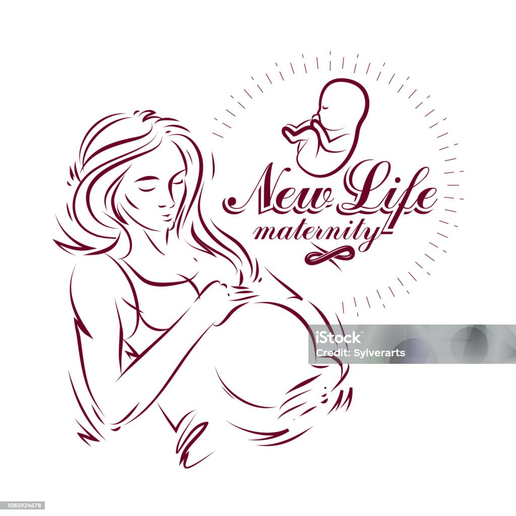 Pregnant Female Body Shape Hand Drawn Vector Illustration Beautiful