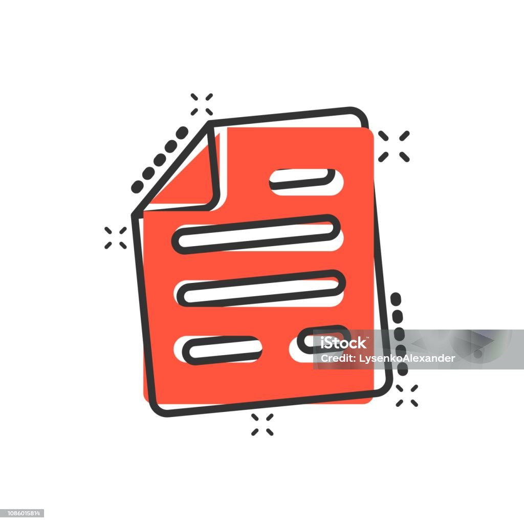 Icône De Document Note Dans Le Style Comique Papier Feuille Vector
