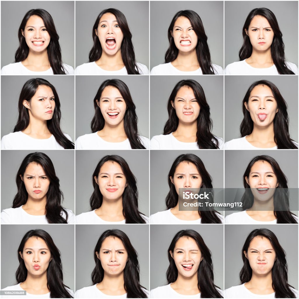 Collage Con Diferentes Emociones En Mujer Joven Foto De Stock Y Más
