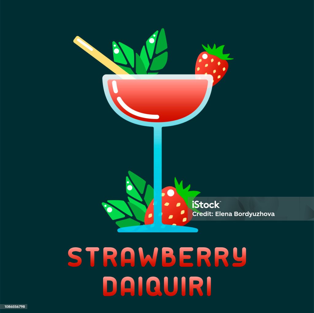 Vector Illustration With Tropical Cocktail Strawberry Daiquiri Stock