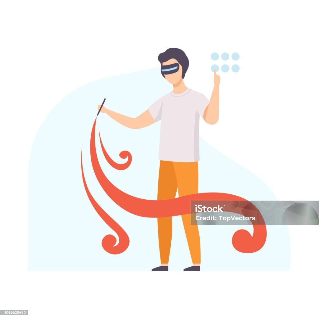 Pria Melukis Gambar Mengenakan Kacamata Digital Realitas Virtual Pria