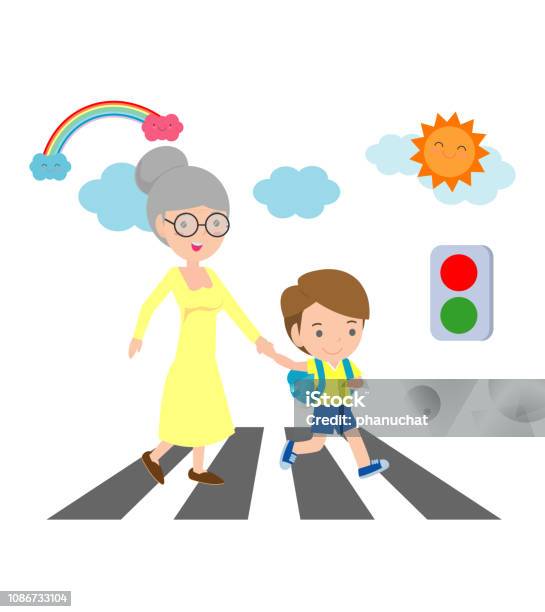 Anakanak Membantu Wanita Senior Menyeberang Jalan Boy Membantu Wanita ... Anakanak Membantu Wanita Senior Menyeberang Jalan Boy Membantu Wanita ...