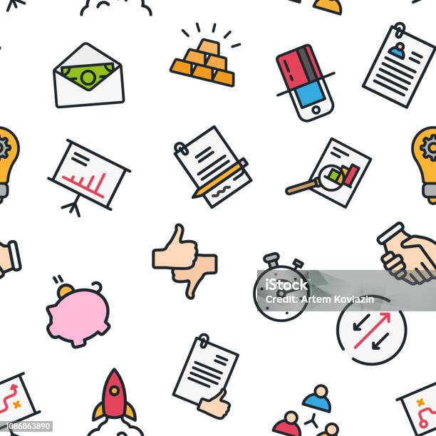 Seamless Pattern Business Couleur Minime Ligne Plate Avc Icône