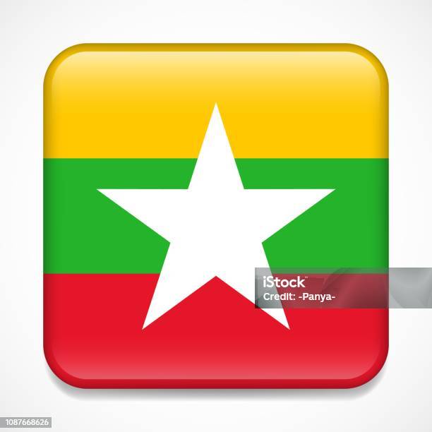 Bendera Myanmar Lencana Mengkilap Persegi Ilustrasi Stok Unduh Gambar