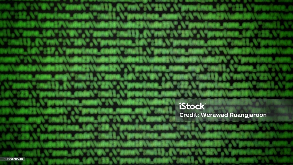 Abstract Green Screen Coding Hacker Concept Computer Script Code Green Json String Blur