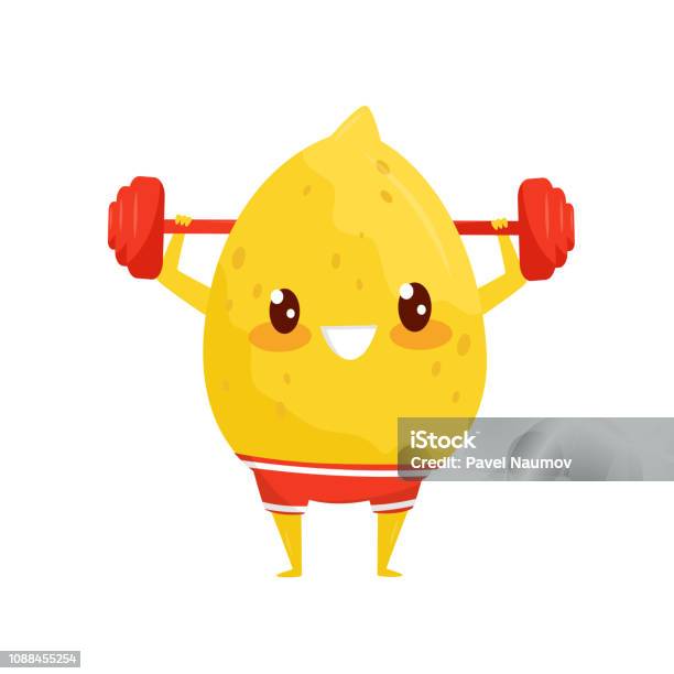 Citron Drôle Exercice Avec Haltères Personnage De Dessin Animé De