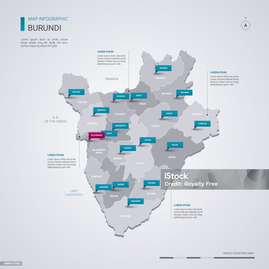 Burundi Vector Map With Infographic Elements Pointer Marks Stock