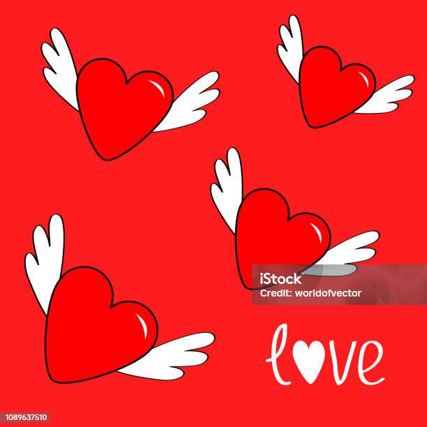 Coeur Avec Des Ailes Dessin Animé Mignon Contour Signe Symbole Coeurs