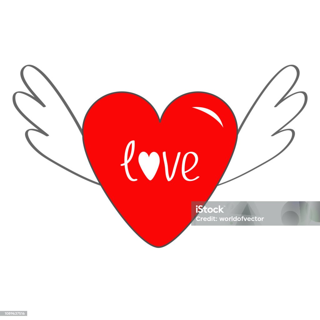 Coeur Rouge Avec Des Ailes Dessin Animé Mignon Contour Signe Symbole
