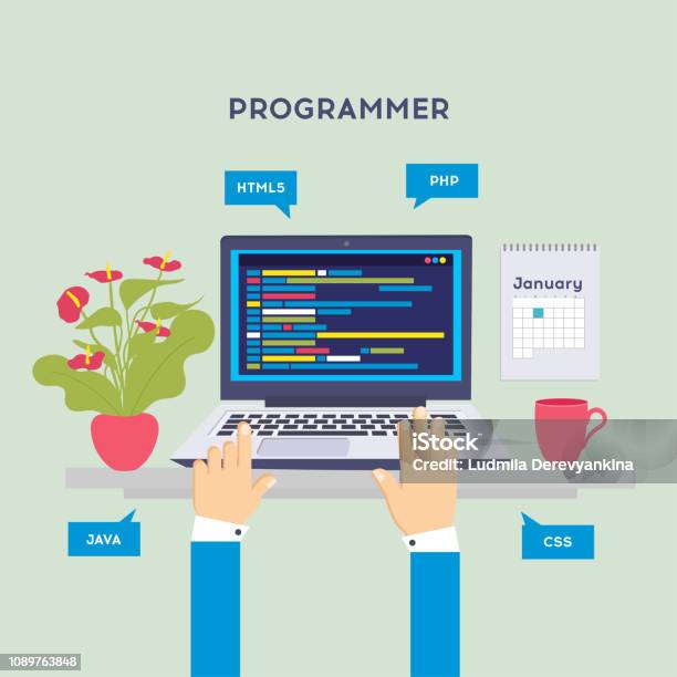 Tempat Kerja Programmer Atau Coder Ilustrasi Vektor Pengkodean ... Tempat Kerja Programmer Atau Coder Ilustrasi Vektor Pengkodean ...