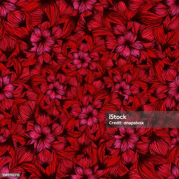 Gambar Ornamen Bunga Warna Merah Muda Dan Merah Gelap Ilustrasi Stok