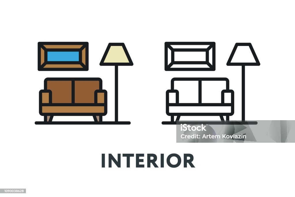 Konsep Furnitur Interior Yang Nyaman Sofa Sofa Lampu Gambar Ikon