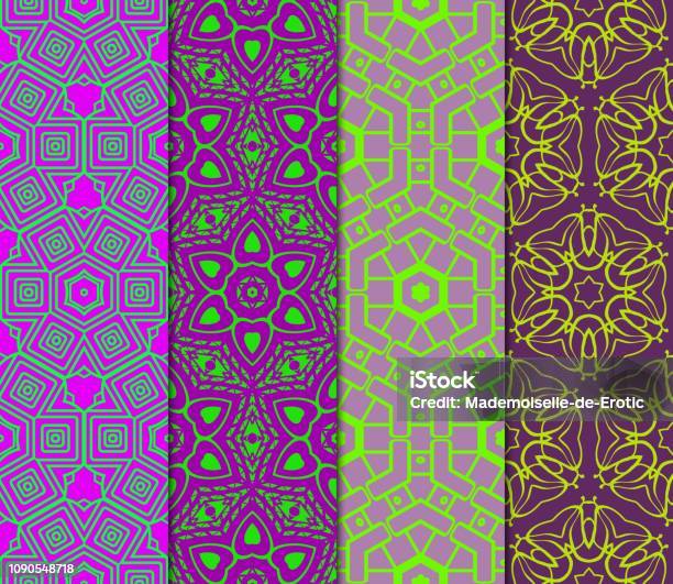 Set Desain Hias Pola Geometri Mulus Modern Ilustrasi Vektor Untuk