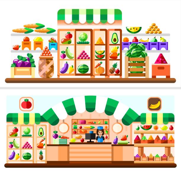 90 Organic Aisle Supermarket Stock Illustrations Royalty Free Vector