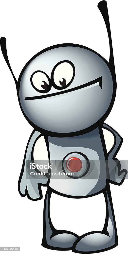 Robot With Button And Antennae Stock Illustration Download Image Now