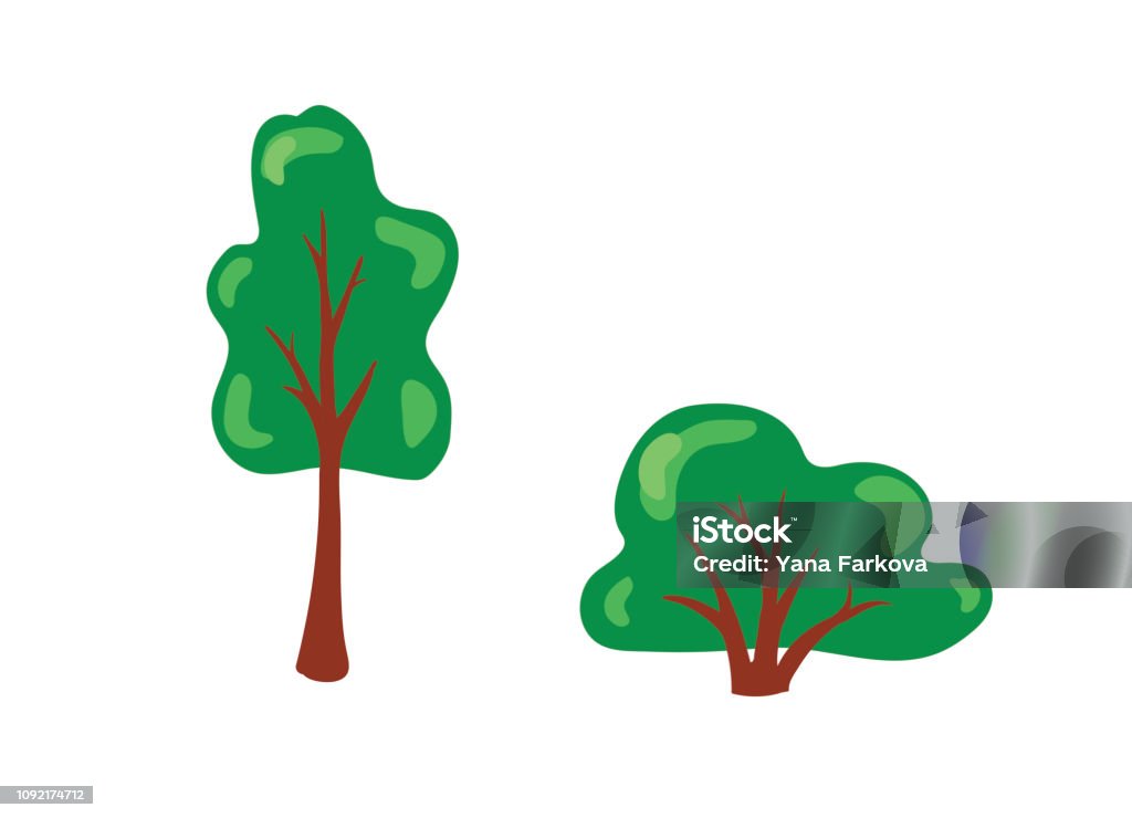 Cartoon Bush And Tree Set Vector Trees And Bushes Stock Illustration Download Image Now Art