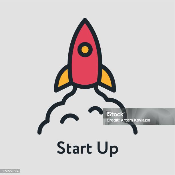 Démarrage De Fusée Spaceship Couleur Minime Ligne Plate Avc Icône