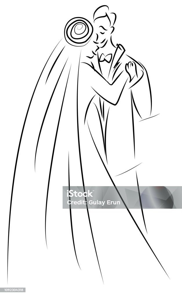 Just Married Couple Cartoon Illustration Vector Stock Illustration