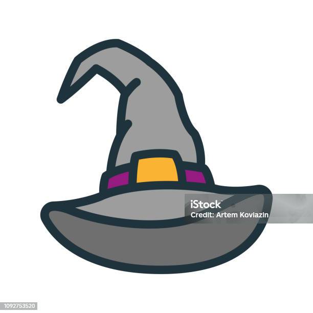 Sorcière Assistant Chapeau Couleur Minime Ligne Plate Avc Icône