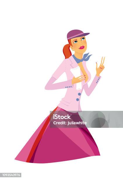 Wanita Muda Misterius Dengan Setelan Merah Muda Dan Topi Ilustrasi Stok