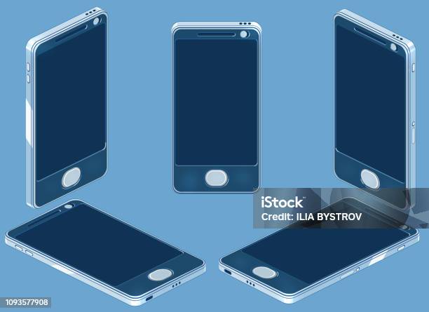 Smartphone Dari Sudut Yang Berbeda Terisolasi Ilustrasi Raster