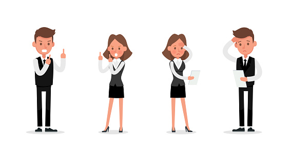 Set Of Businessman And Businesswoman Character Vector Design Stock