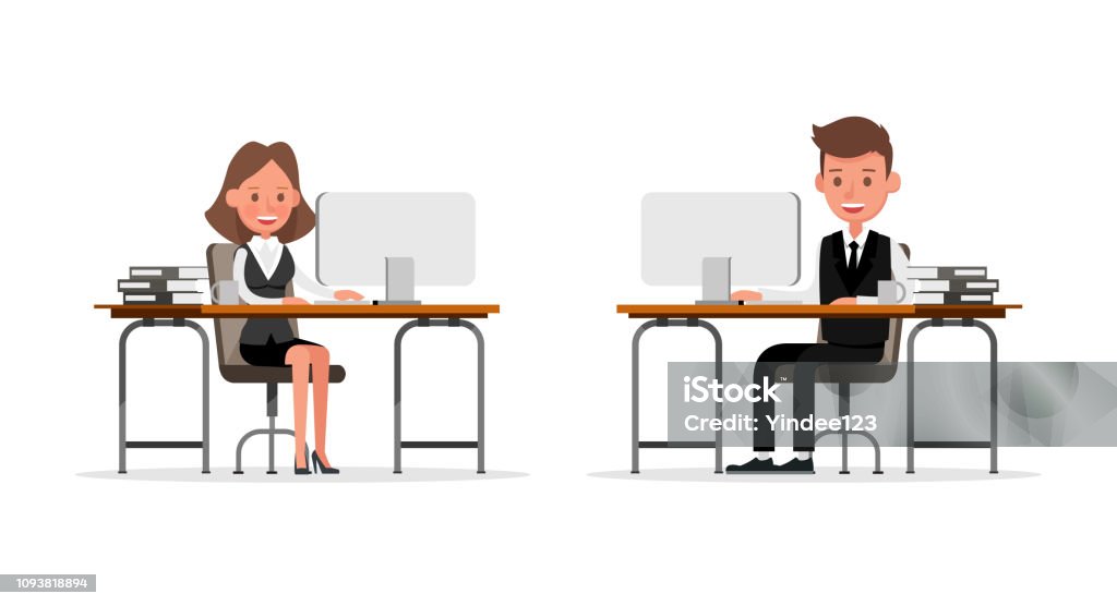 Set Of Businessman And Businesswoman Character Vector Design Stock