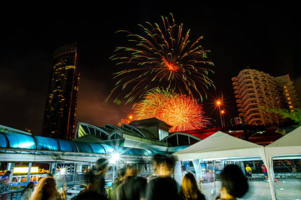 210 Fireworks Countdown Happy New Year Bangkok Asia Thailand Stock