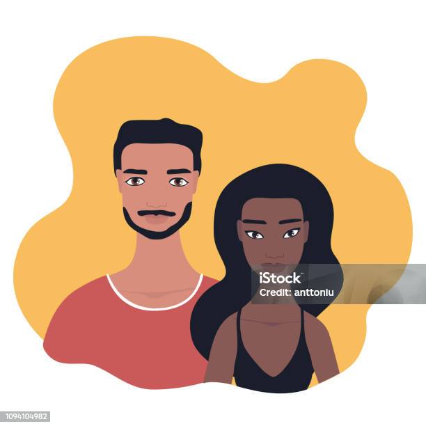 Mixed Race Couple Portrait Multi Racial Relationship Concept Stock Illustration Download Image