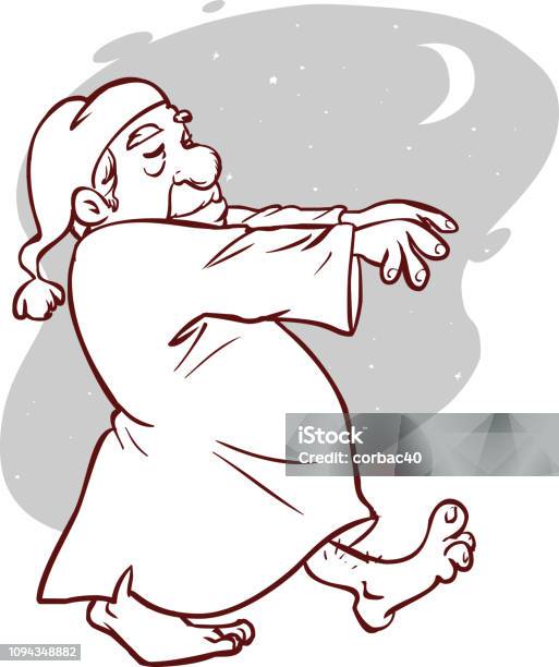 Mature Man In Pajamas Sleepwalking Vector Illustration Stock