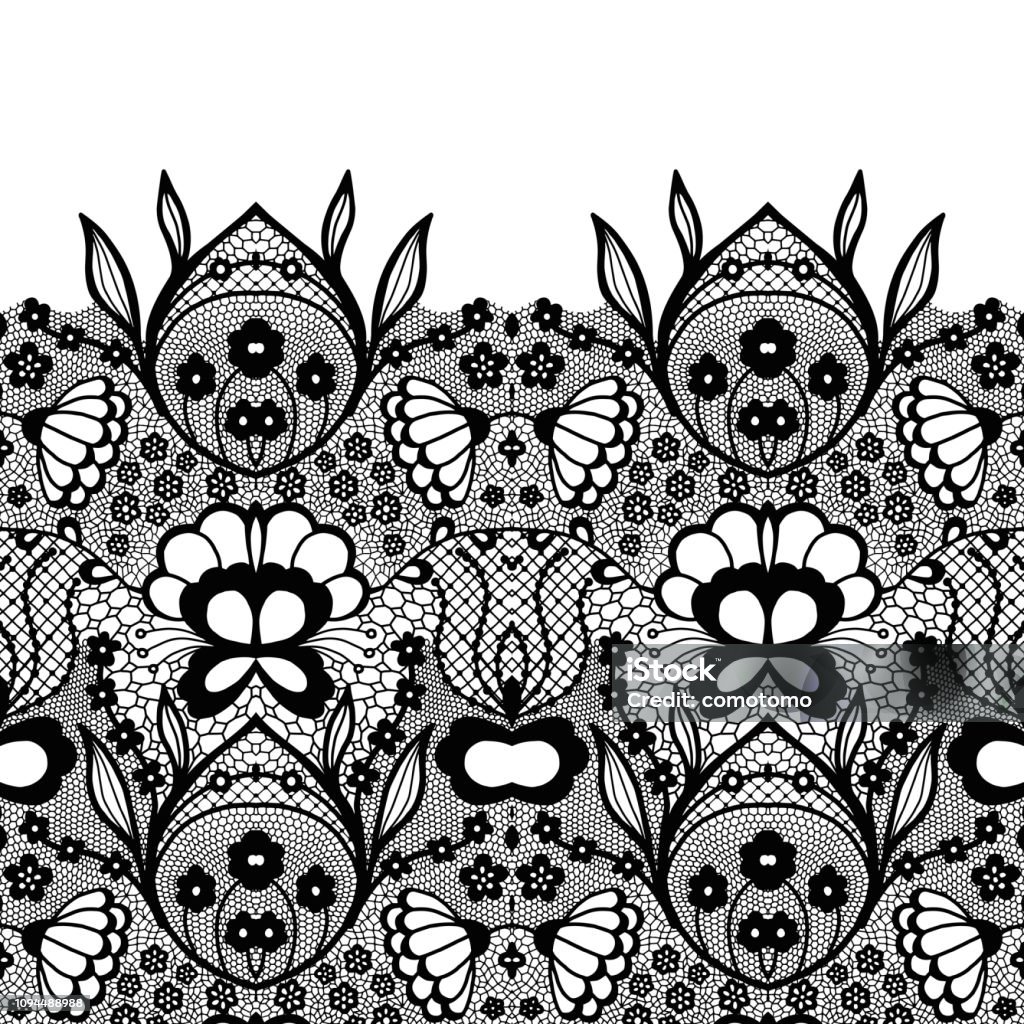 Seamless Vintage Black Lace Border Invitation Card Stock Illustration