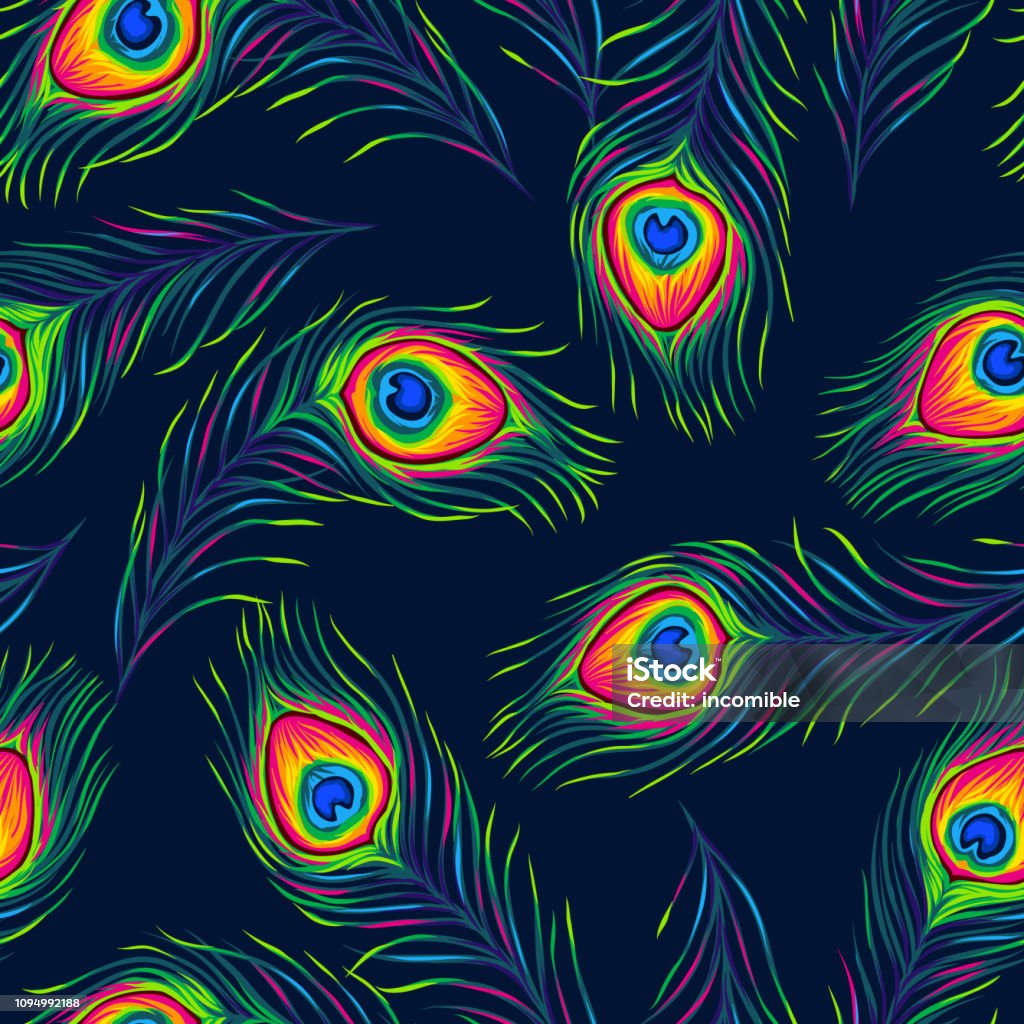 Peacock Feathers Seamless Pattern Stock Illustration Download Image