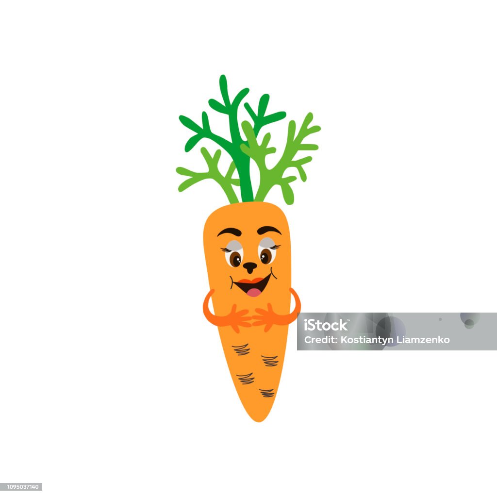 Hand Drawn Vector Illustration Funny Cartoon Cute Carrot Character
