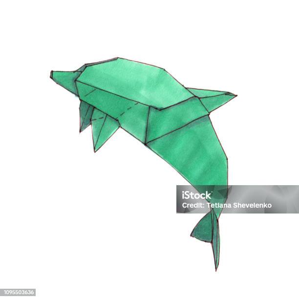 Aquarelle Illustration Géométrique De Lorigami De Dauphin Isolé Sur Fond Blanc Vecteurs Libres