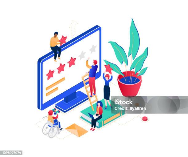 Testimonial Perusahaan Ilustrasi Vektor Isometrik Berwarnawarni Modern
