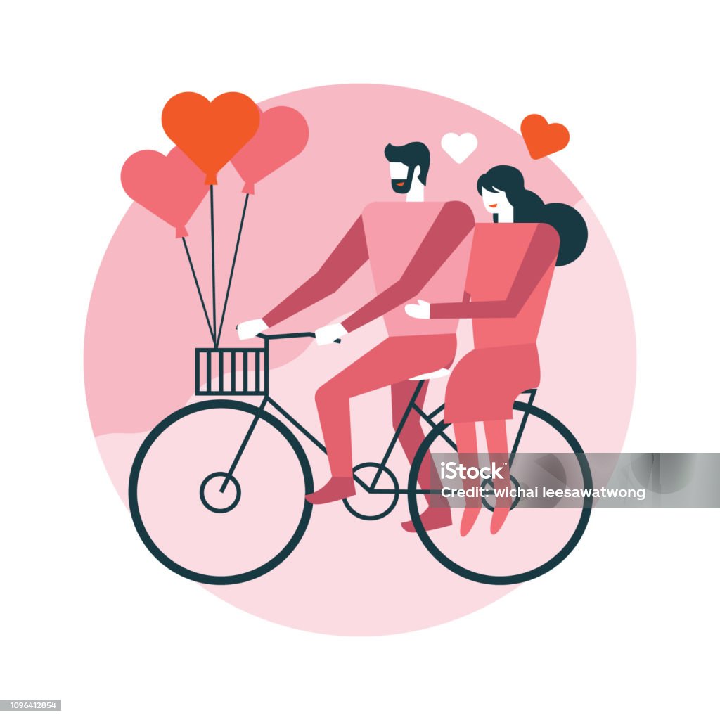 Ilustración De Pareja Feliz Es Andar En Bicicleta Juntos Y Más Vectores