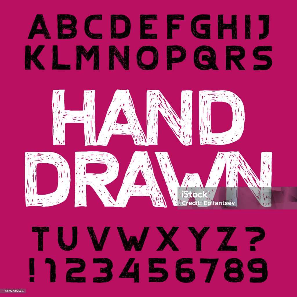 Font Alfabet Yang Digambar Dengan Tangan Huruf Besar Tulisan Tangan Dan