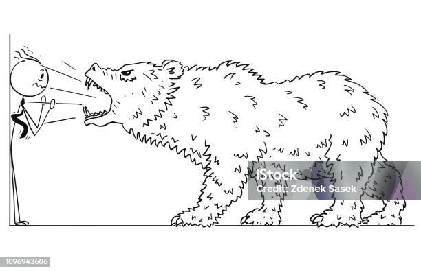 Caricature Dhomme Daffaires Poussé Dans Coin Par Ours Comme Symbole