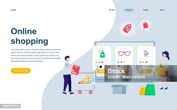 Template Desain Halaman Web Datar Modern Dari Belanja Online Dihiasi