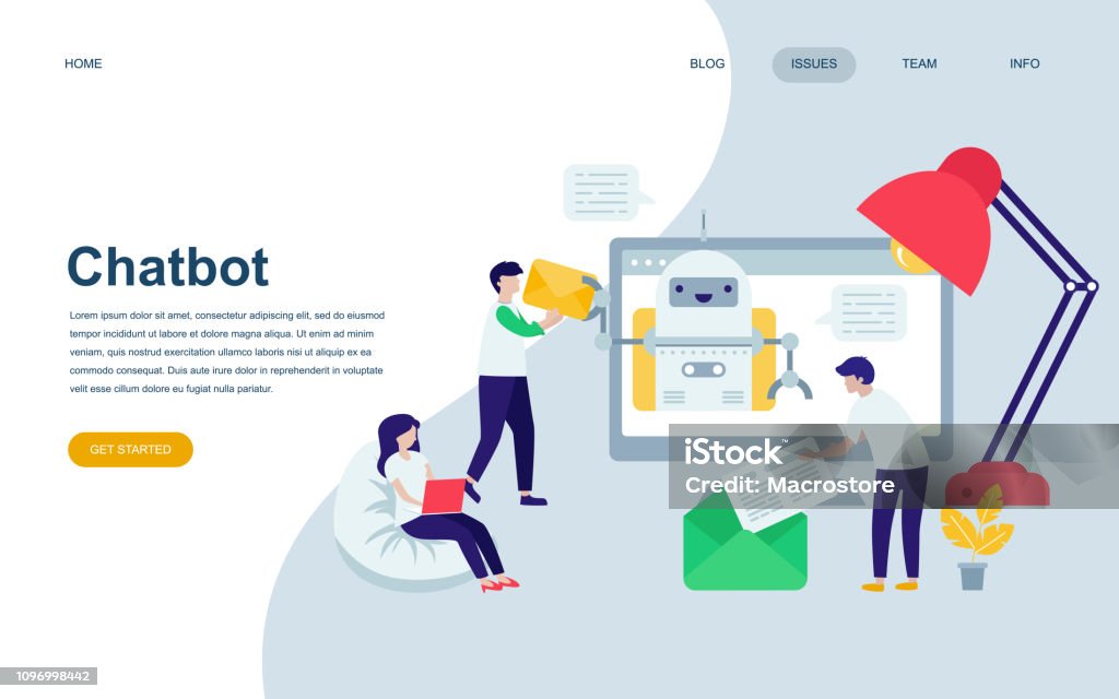 Template Desain Halaman Web Datar Modern Chat Bot Dan Marketing Dihiasi