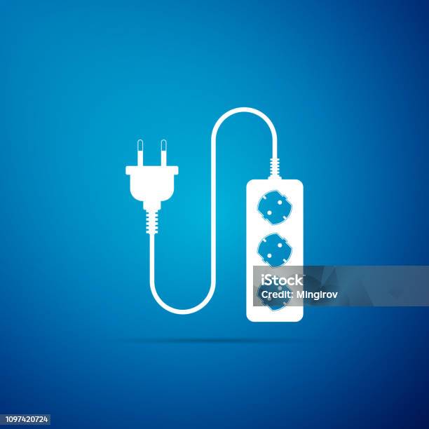 Ikon Kabel Ekstensi Listrik Terisolasi Pada Latar Belakang Biru Soket