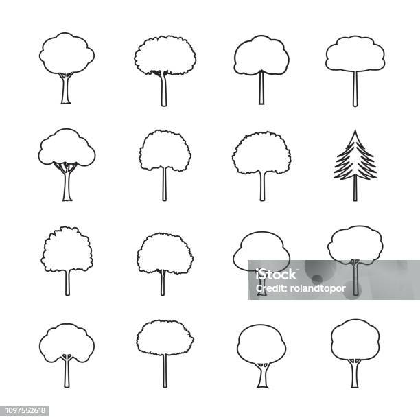 Ensemble Darbres Noirs Dessin Vectoriel Et Lillustration Plantes Et