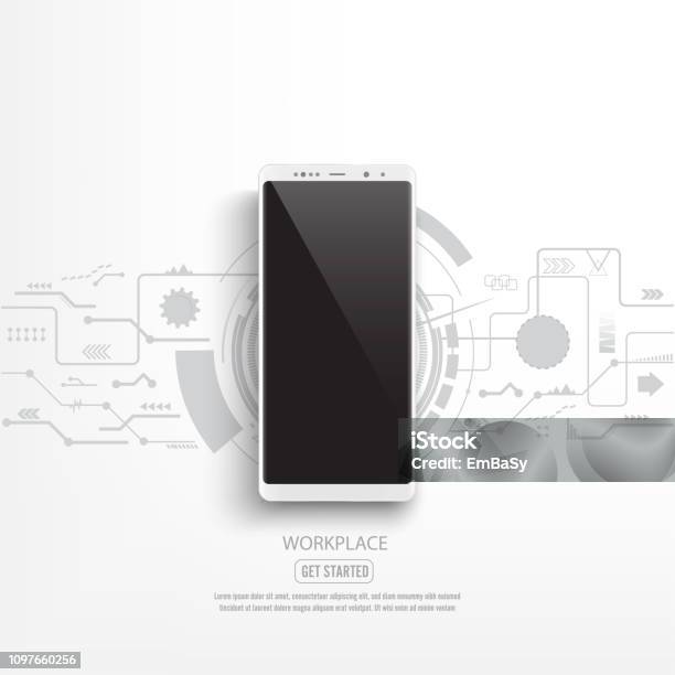 Mockup Smartphone Hitam Dengan Latar Belakang Sirkuit Vektor Ilustrator