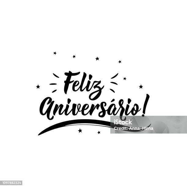 Joyeux Anniversaire En Portugais Illustration Dencre Avec Lettrage