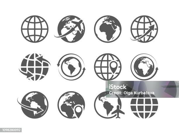 Ensemble Dicônes Globe Globe Terrestre Terre Carte Symboles De Vecteur