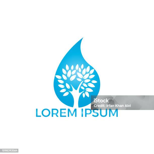 Tetesan Air Dengan Desain Logo Vektor Ikon Pohon Logo Energi Ilustrasi