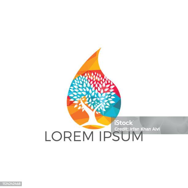 Tetesan Air Dengan Desain Logo Vektor Ikon Pohon Logo Energi Ilustrasi