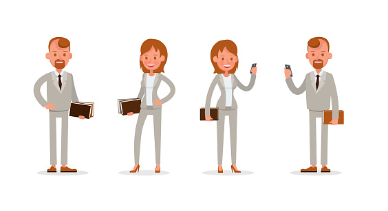 Set Of Businessman And Businesswoman Character Vector Design Stock