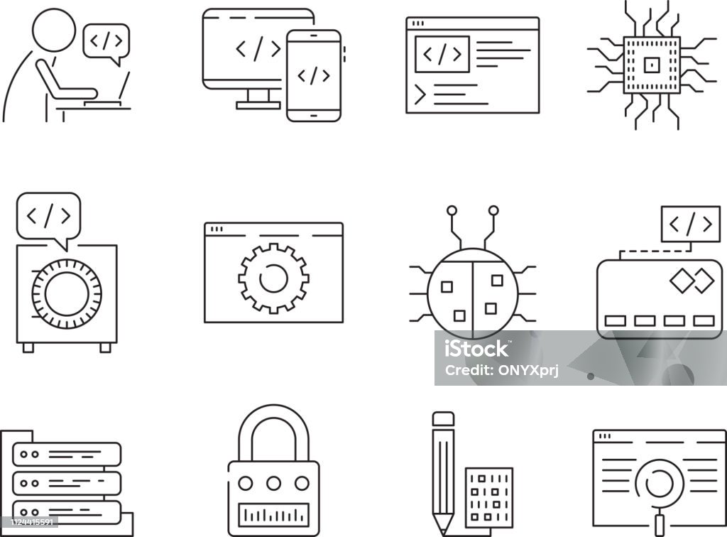 Programmer Icon Coder Web Dev Worker Bug Fixes Nodes Qa System Testing Engineering Vector Thin