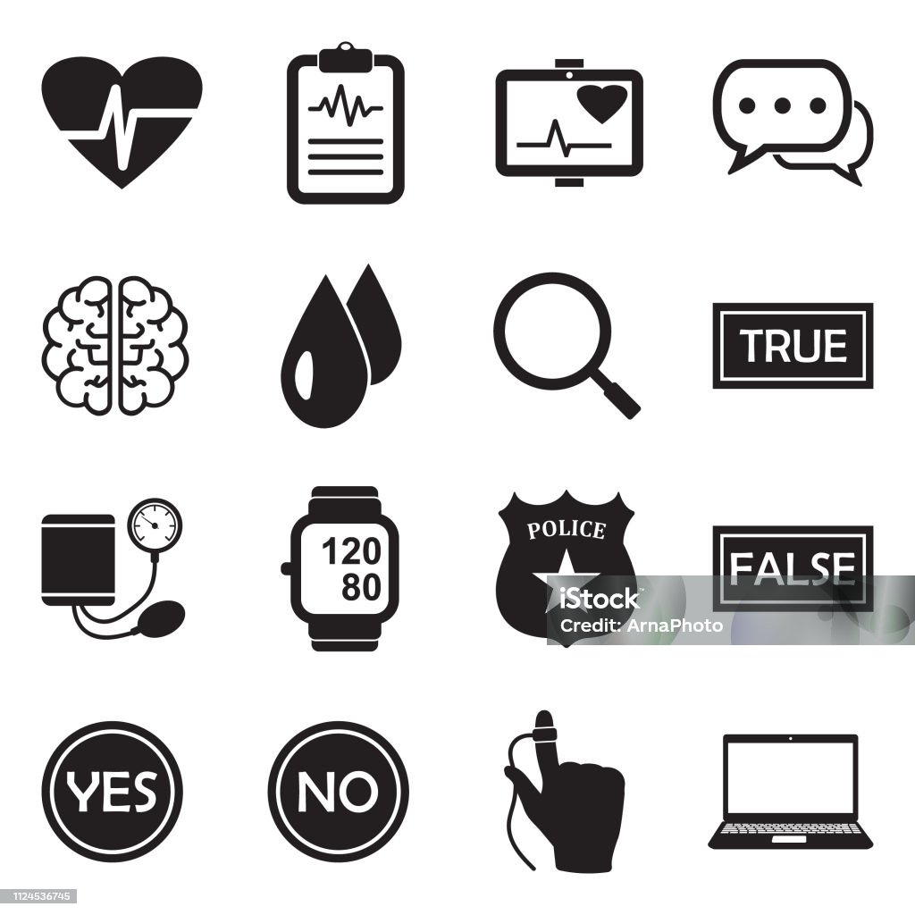 Lie Detector Icons Black Flat Design Vector Illustration Stock